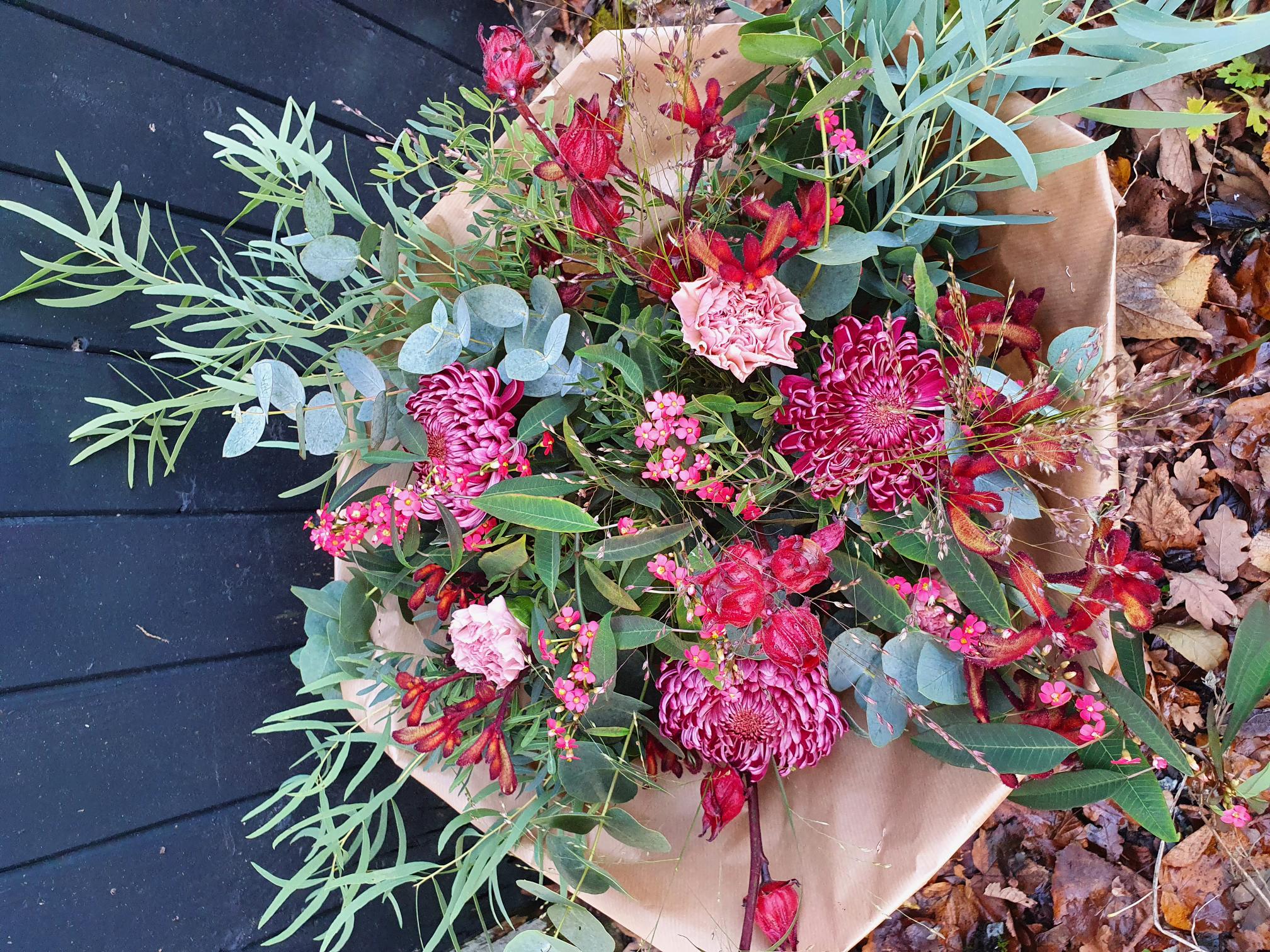 Boeket rood/rose - De Florahoek